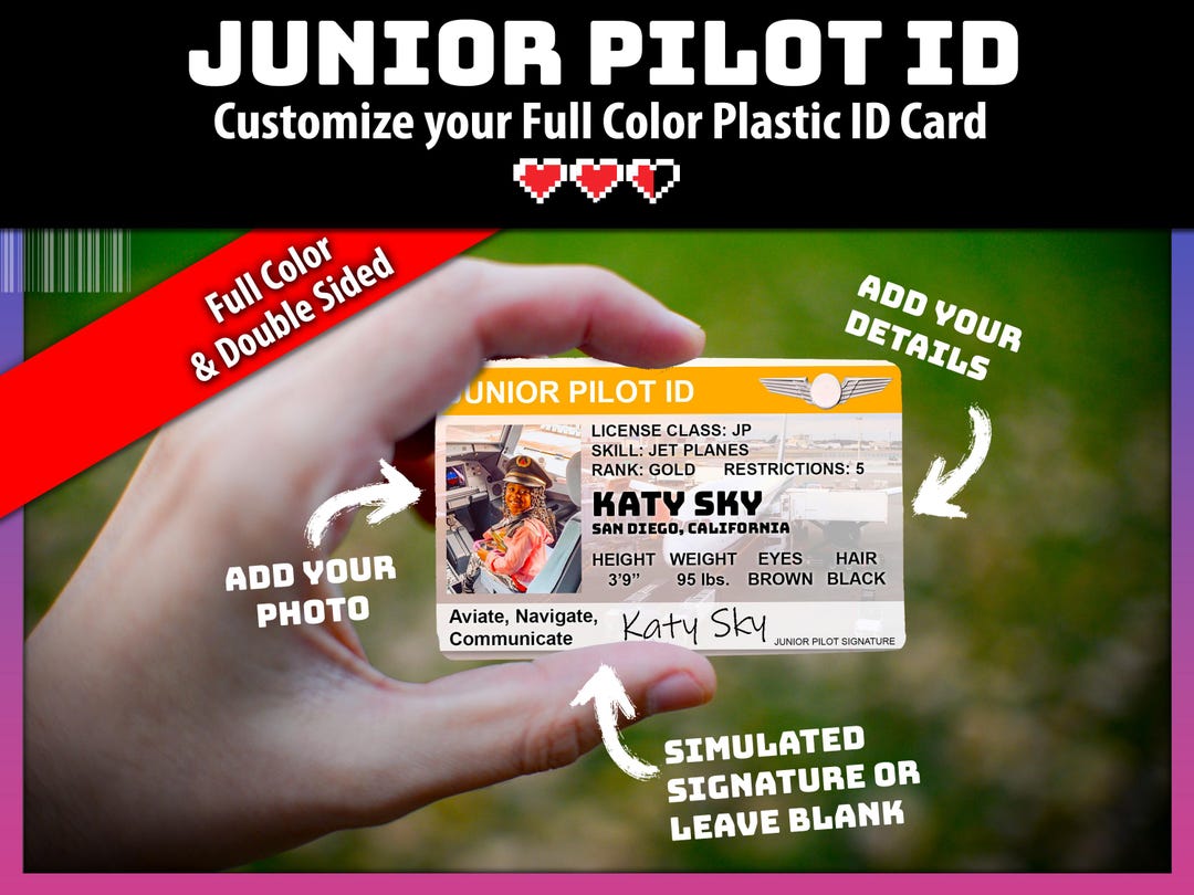 Junior Pilot Identification Card - Personalize Your Own Full Color ID ...