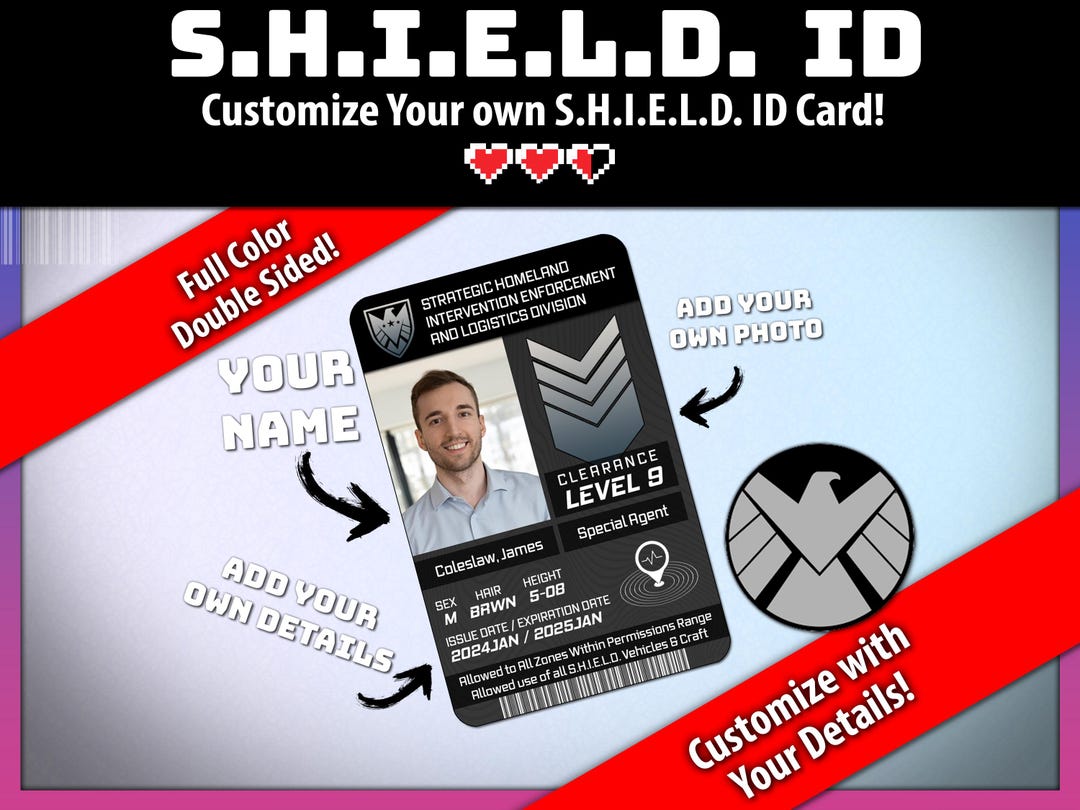 SHIELD Agent ID Card Personalize Your Own Full Color Prop Badge Custom ...
