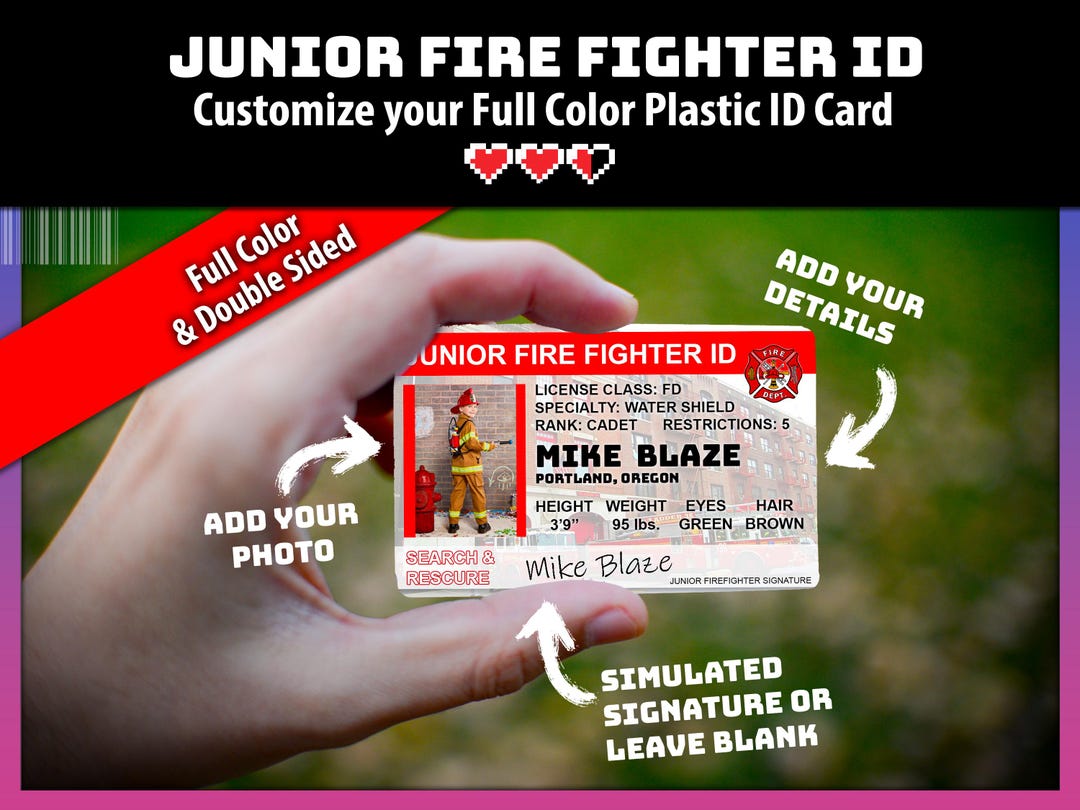 Junior Fire Fighter Identification Card - Personalize Your Own Full ...