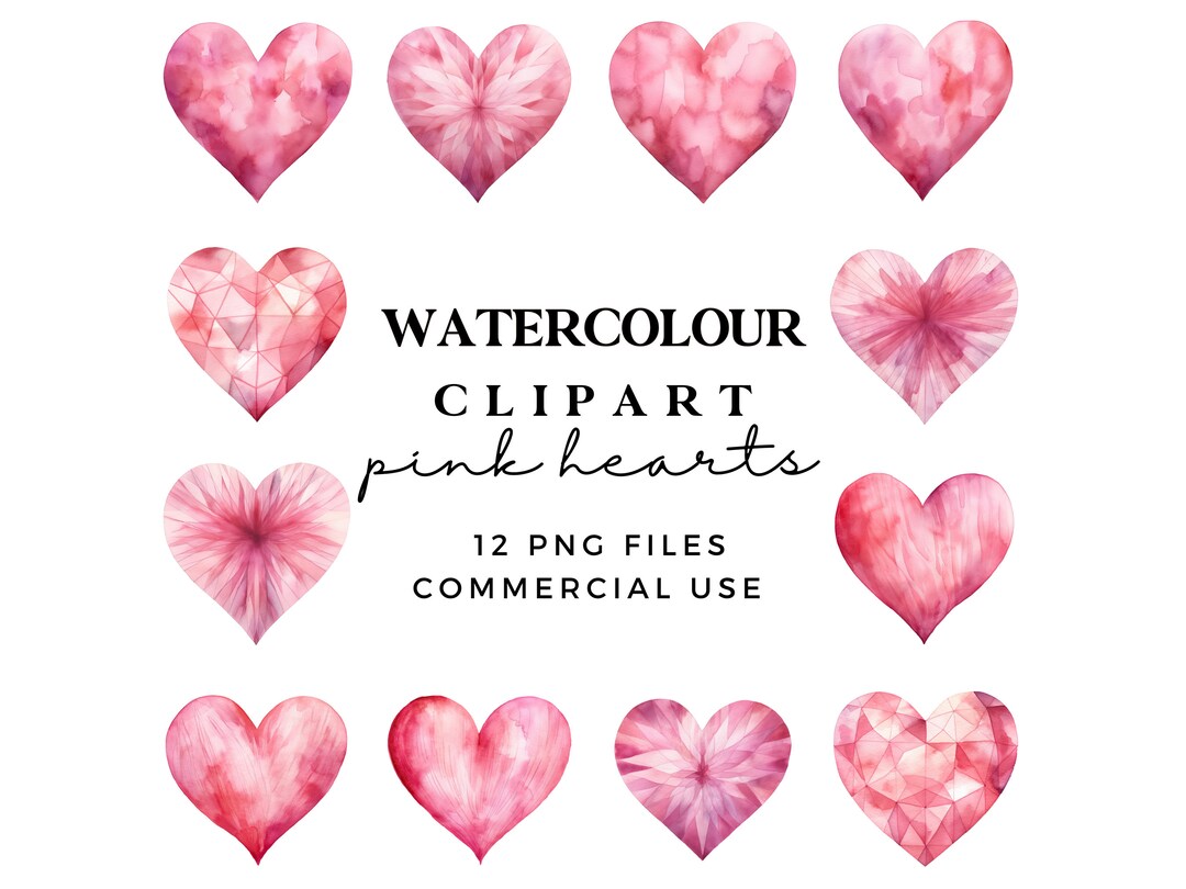 Pink Hearts Clipart - Watercolour Clip Art - Valentines Hearts - Love ...
