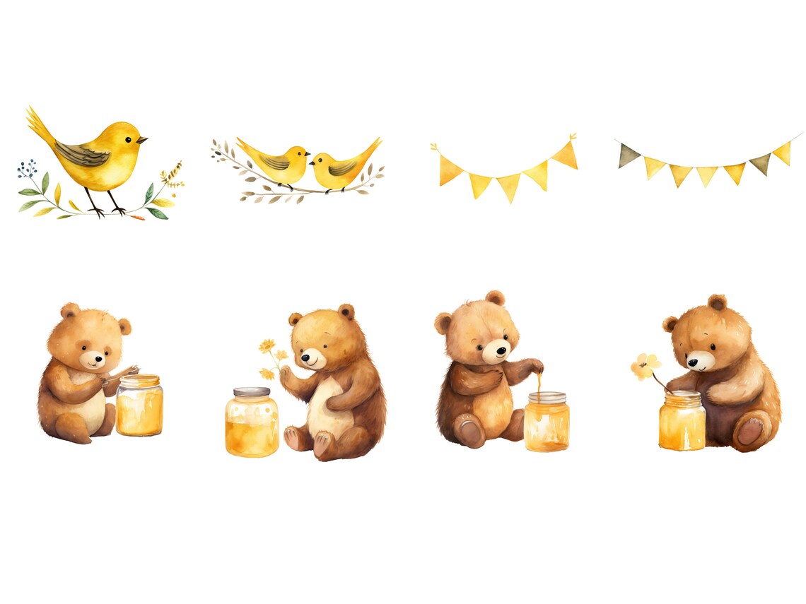 45 X Honey Bee Clipart Bundle Watercolor Bee Clip Art Set With Beehives ...