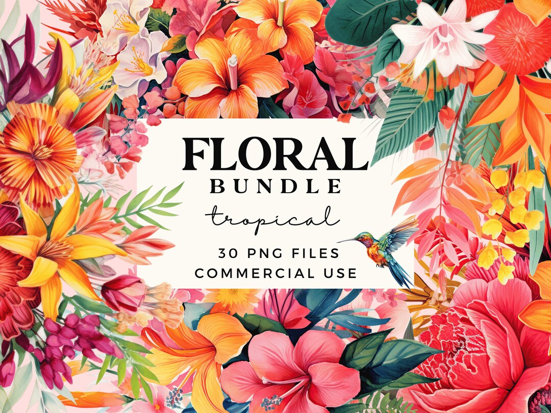 Tropical Flowers Clipart Bundle - Seamless Patterns & Floral Clip Art ...