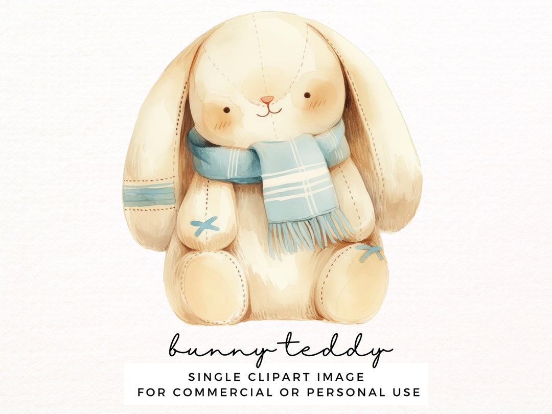 Cute Bunny Teddy Clipart - Vintage Plush Stuffed Rabbit Toy Clipart for ...