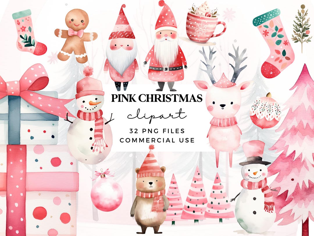 Pink Watercolour Clipart Christmas Bundle for Commercial Use ...