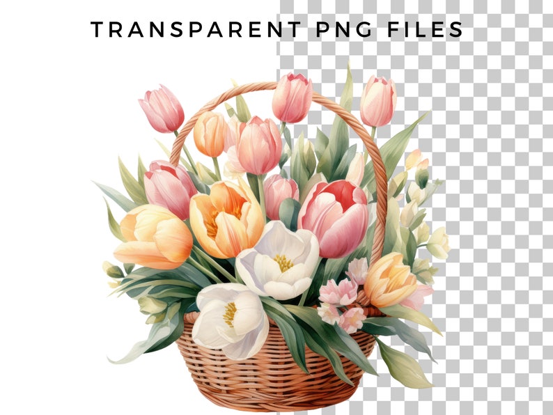 Tulip Baskets Clipart Easter Flowers Clip Art Spring - Etsy