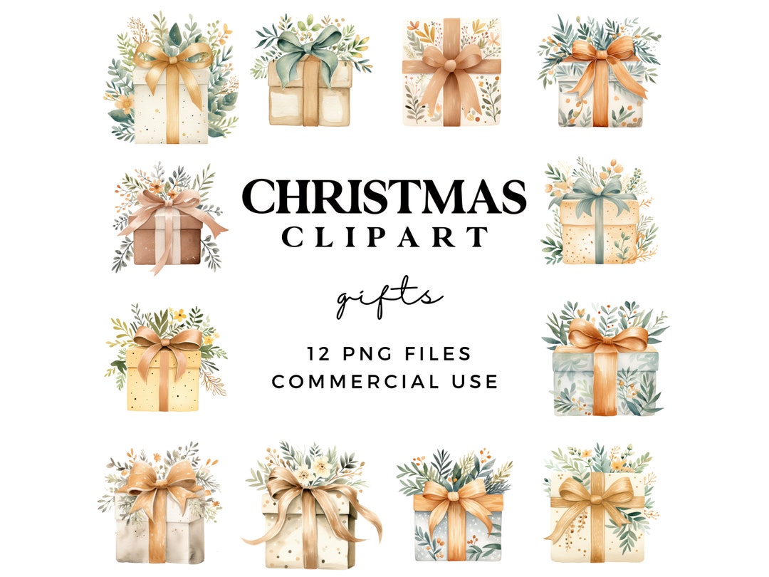 Christmas Presents Clipart PNG Watercolor Christmas Digital Download ...