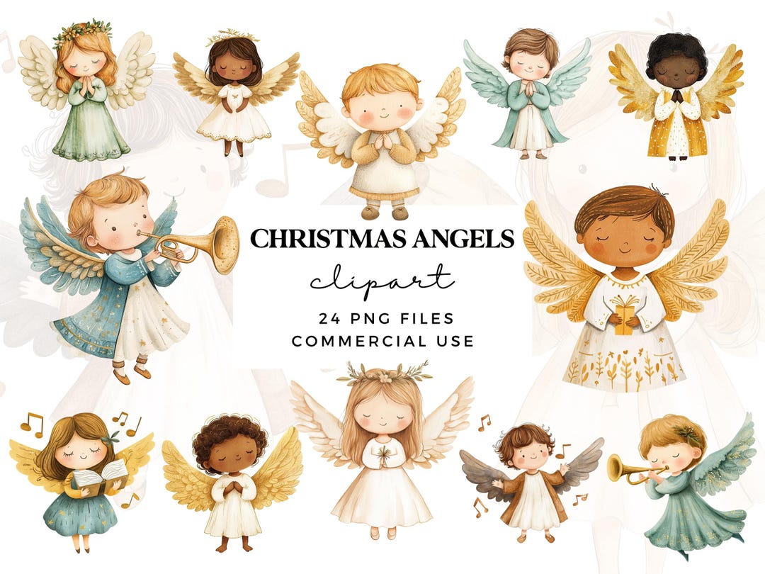 Cute Christmas Angels Clipart Bundle - Watercolor Clip Art for ...