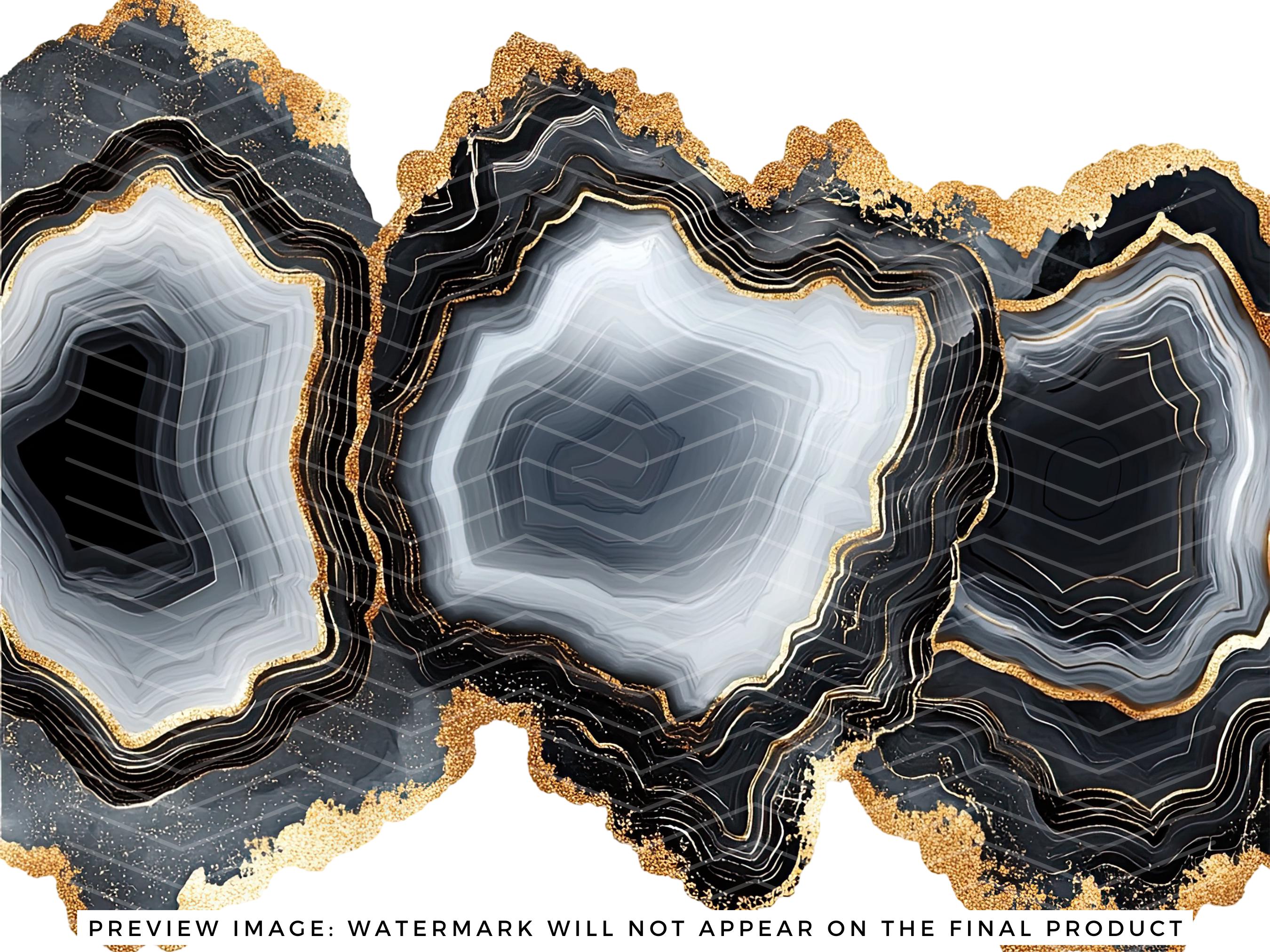 Black Agate Borders Clipart for Commercial Use - Geode Clip Art - Black ...