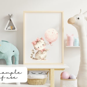 Cute Kitten Clipart - Cat With a Balloon Clip Art for Nursery Wall Art ...