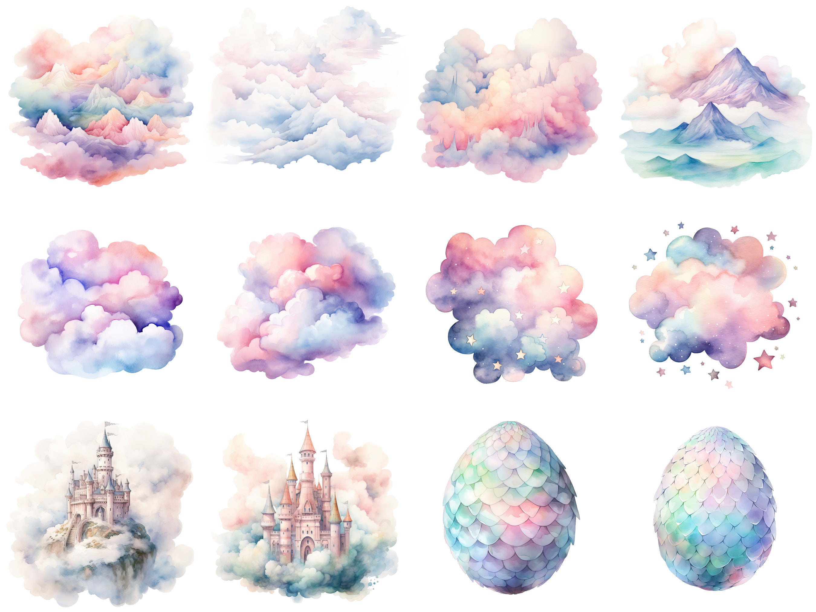 Cute Dragon Clipart Watercolor Dragon Kingdom Clip Art Bundle Pastel ...