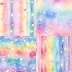 Rainbow Stars Seamless Patterns - Pastel Rainbow Digital Backgrounds ...