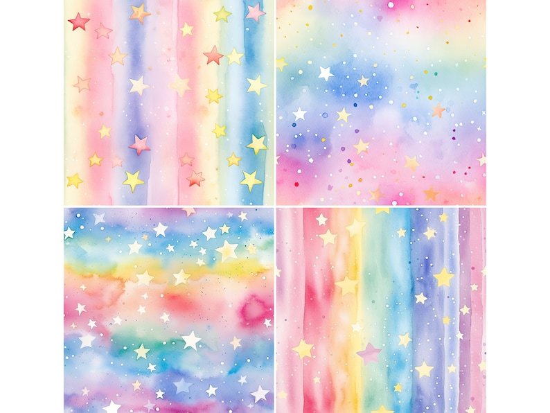 Rainbow Stars Seamless Patterns Pastel Rainbow Digital Backgrounds ...