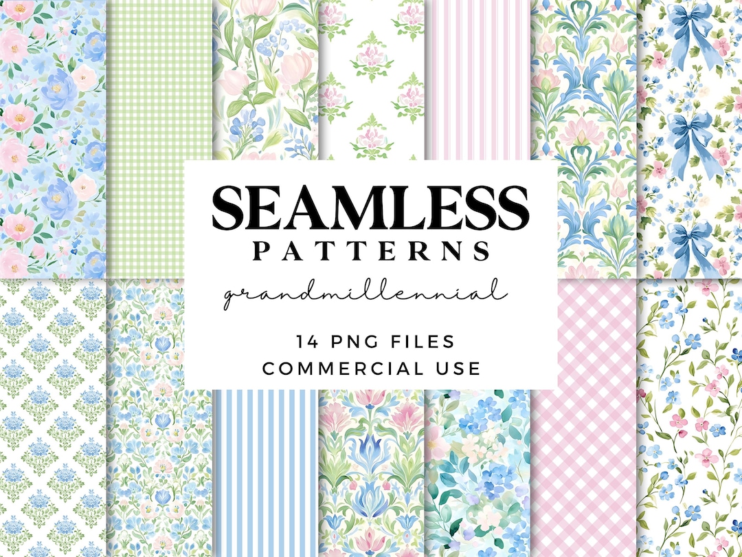 Grand Millennial Seamless Patterns - Pastel Floral Patterns - Vintage ...