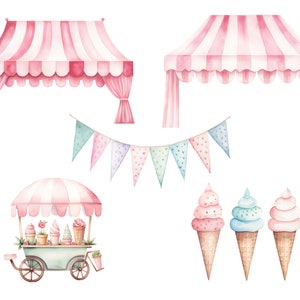 Pastel Watercolor Ice Cream Clipart Set - Cones, Sundaes, Vans - Sweet ...