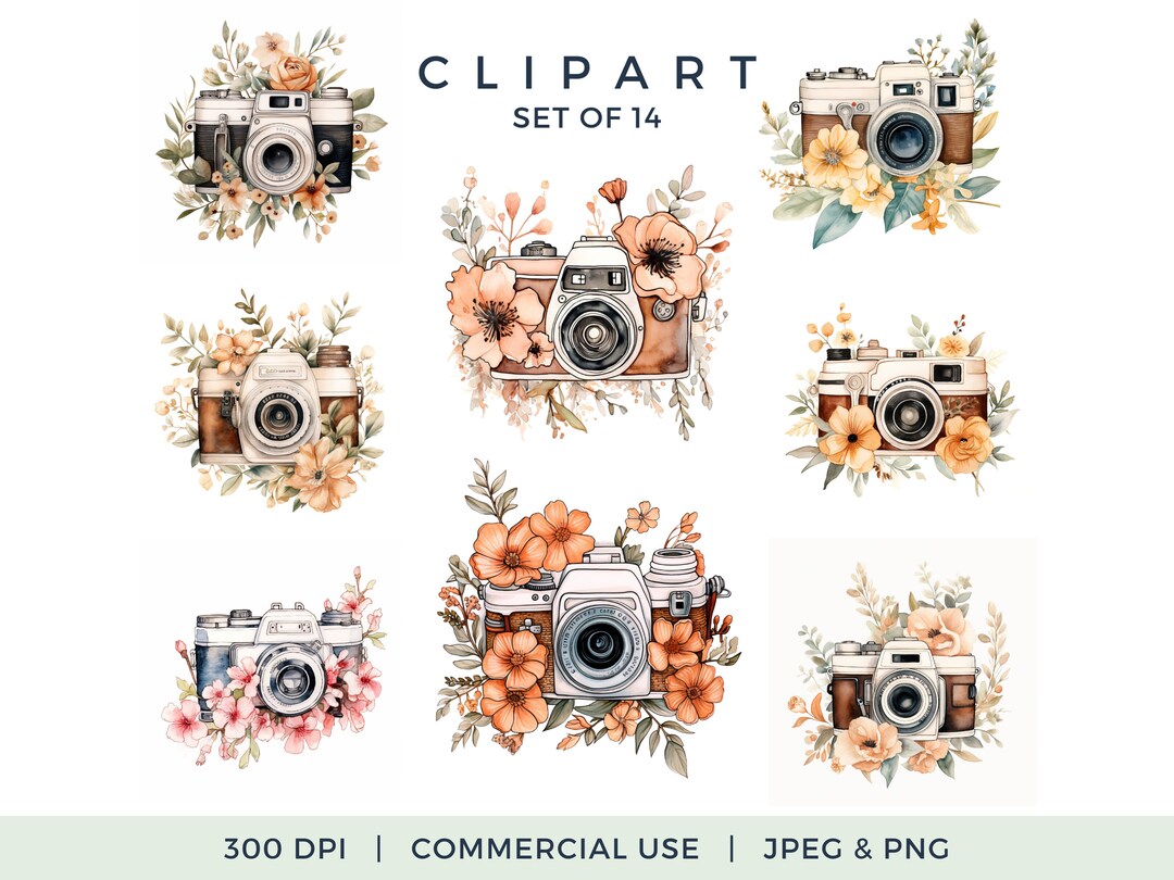Vintage Camera and Flowers Clipart Floral Clip Art Clipart - Etsy