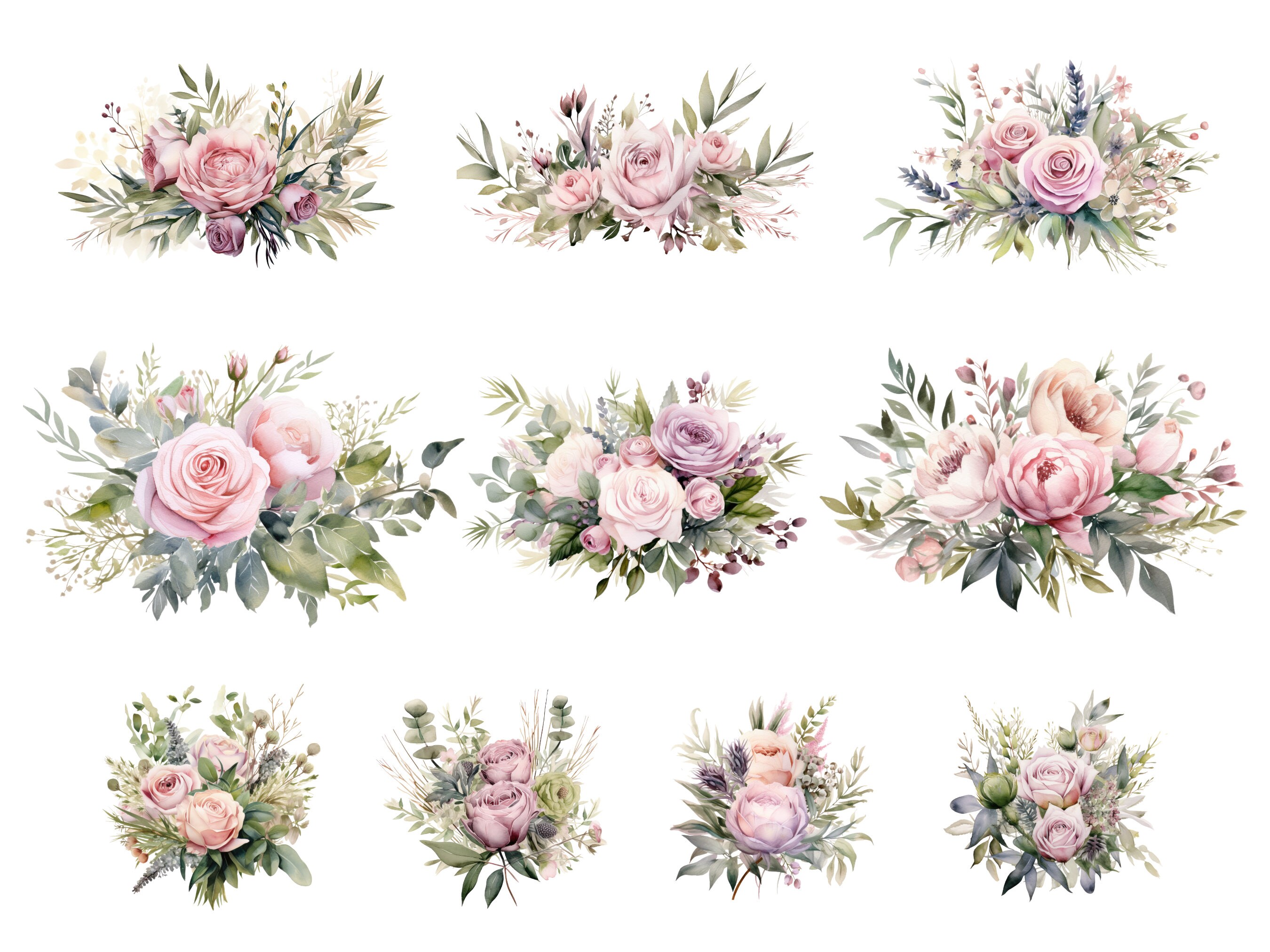 Wedding Clipart Pink Floral Clipart Watercolour Flower Clipart Card ...
