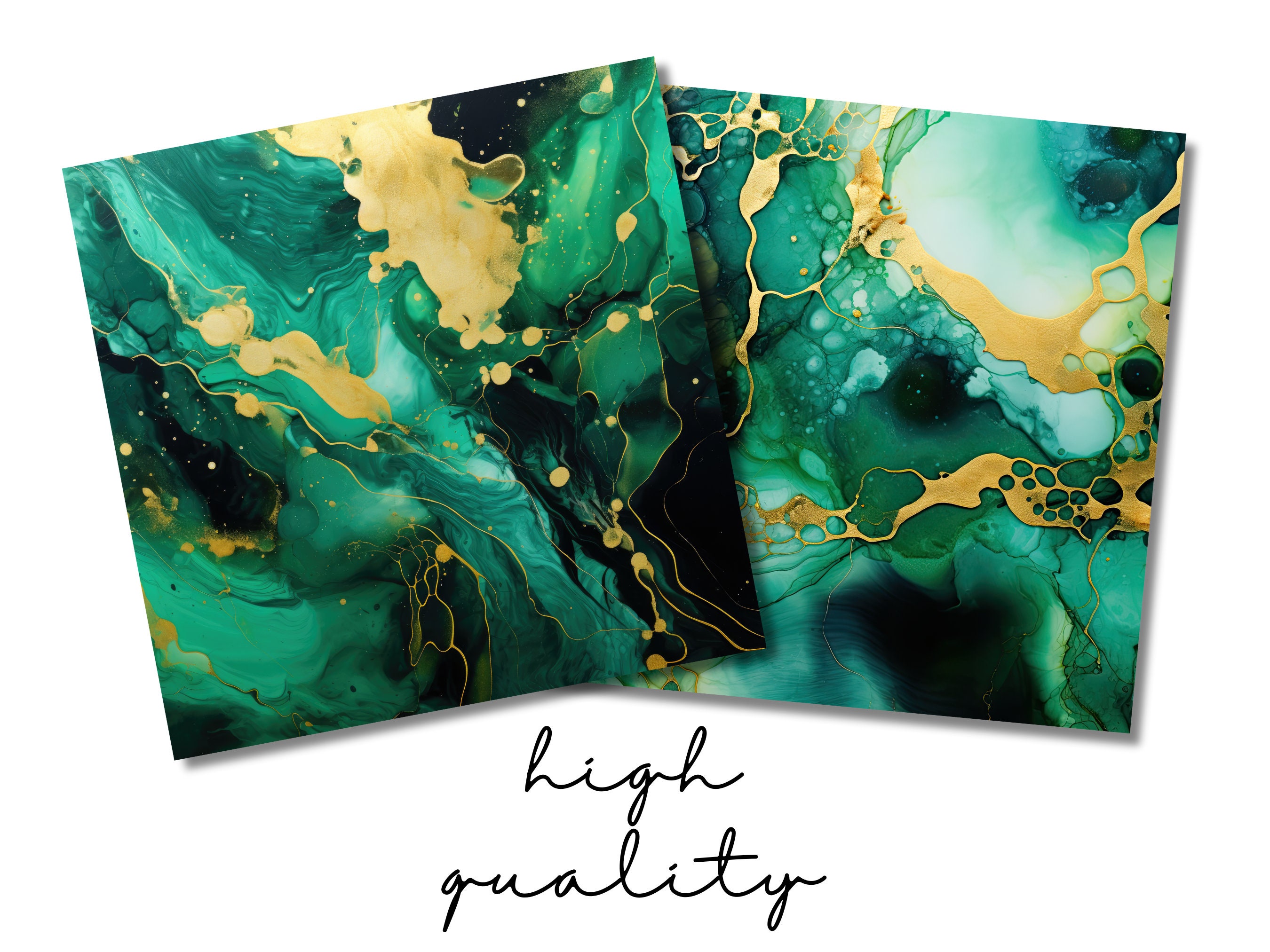 Green & Gold Alcohol Ink Digital Paper Set Clipart Set - Etsy