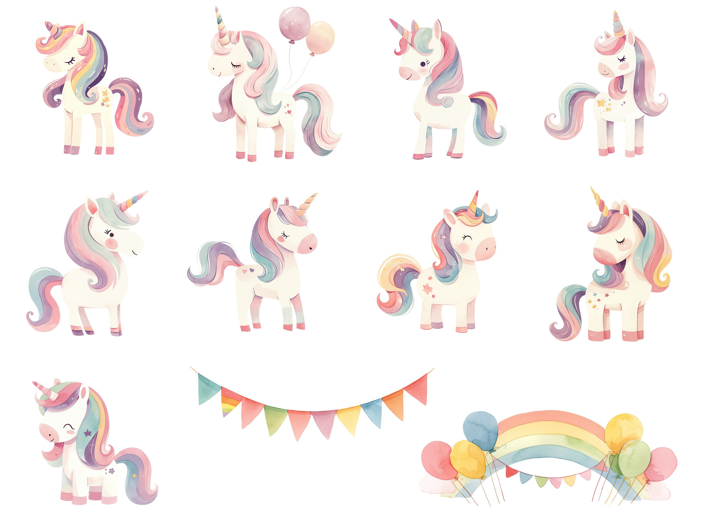 Unicorn Party Clipart Unicorn Clip Art for Nursery Wall Art, Kids Party ...