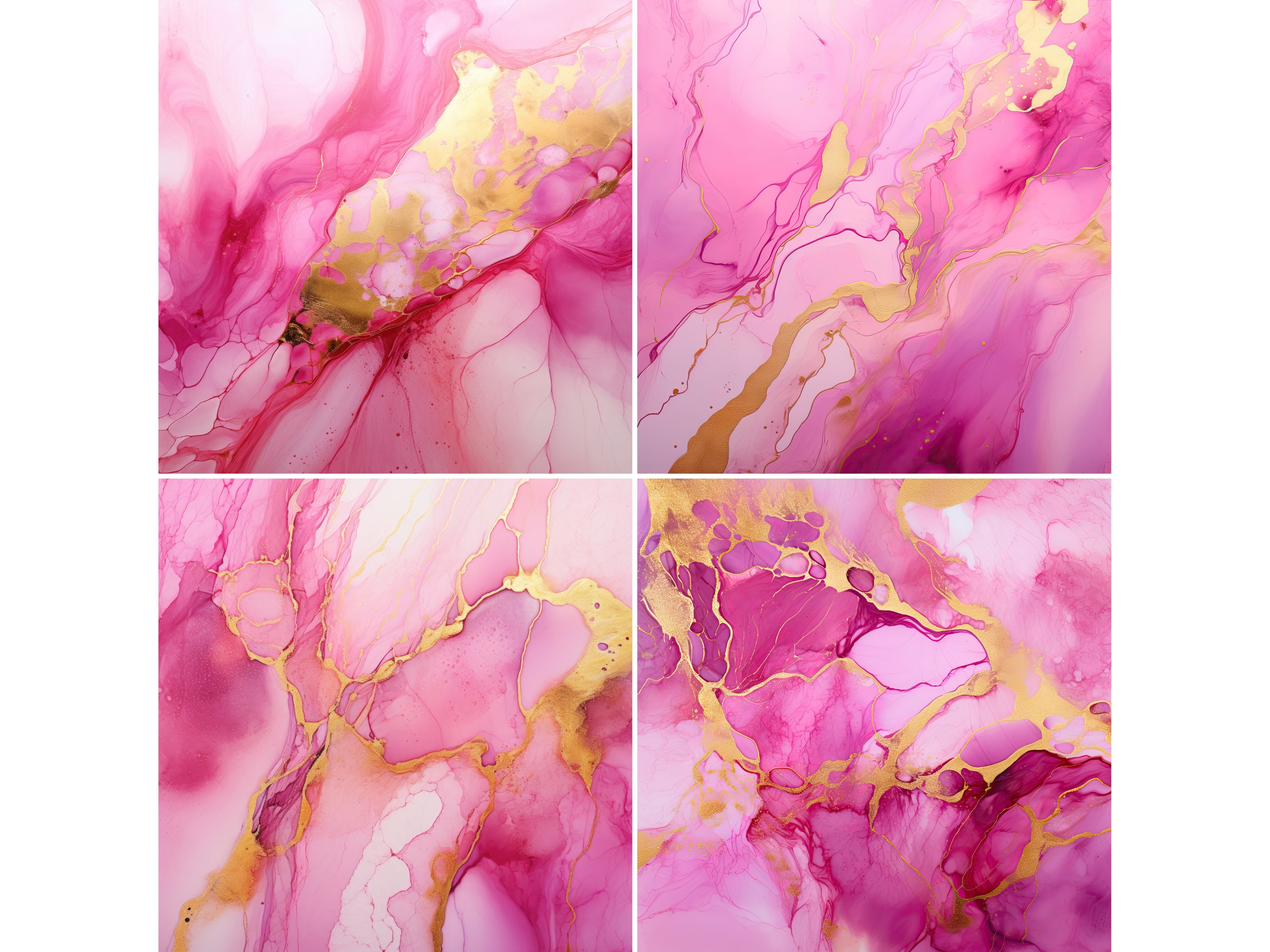 Hot Pink & Gold Alcohol Ink Digital Paper Set - Clipart Set - Pink ...