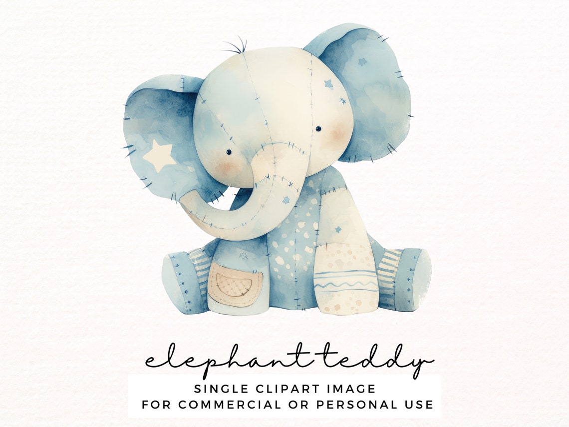 Cute Elephant Teddy Clipart Vintage Plush Stuffed Toy Clipart for ...