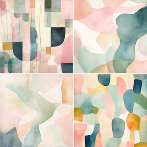 Abstract Watercolor Digital Paper Set - Abstract Shapes - Pastel ...