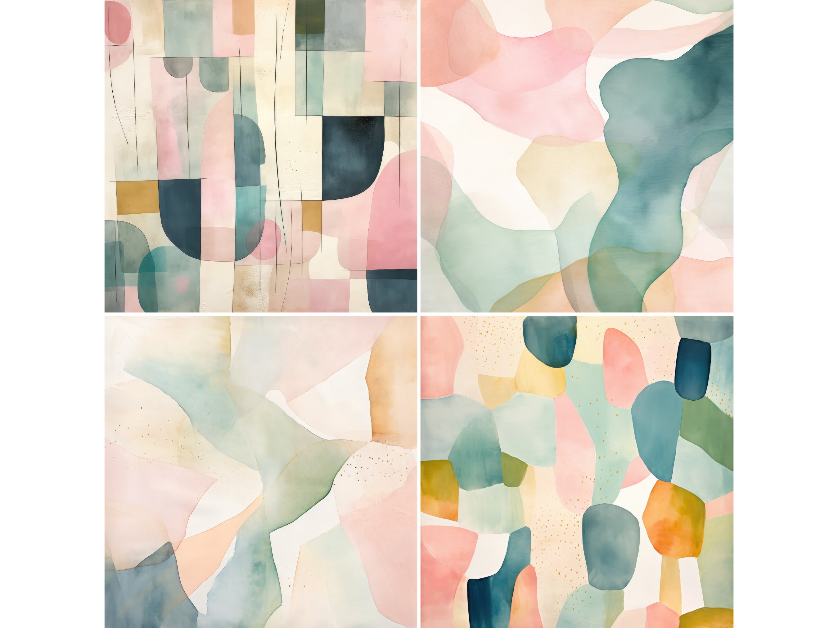 Abstract Watercolor Digital Paper Set Abstract Shapes Pastel Background ...