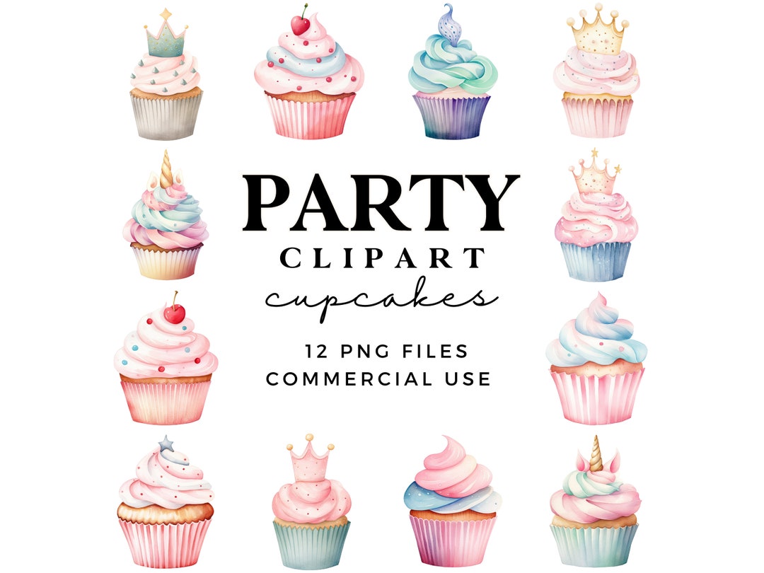 Pastel Watercolor Cupcake Clipart Set - Bun Cake Clip Art Bundle ...