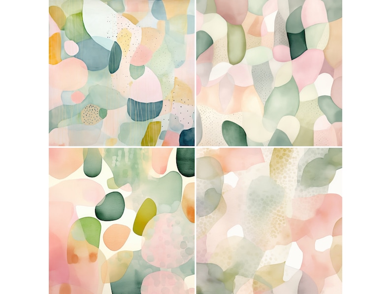 Abstract Watercolor Digital Paper Set - Abstract Shapes - Pastel ...