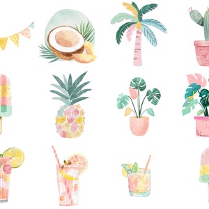Summer Clipart PNG - Cute Pool Party Clipart Bundle - Watercolour Beach ...