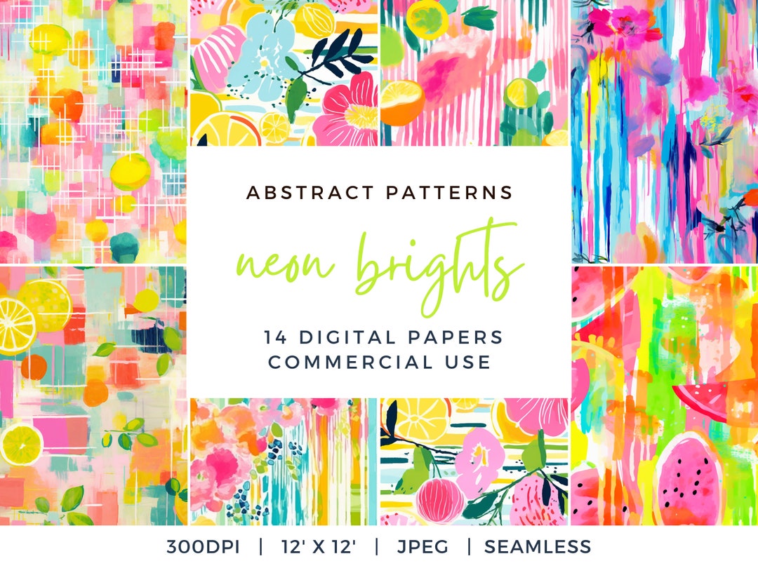 Colourful Abstract Seamless Patterns Digital Background in Rainbow Neon ...