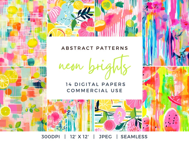 Colourful Abstract Seamless Patterns Digital Background in Rainbow Neon ...