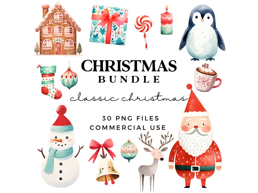 Cute Santa Clipart Christmas Clipart Bundle Instant Download Scandi ...