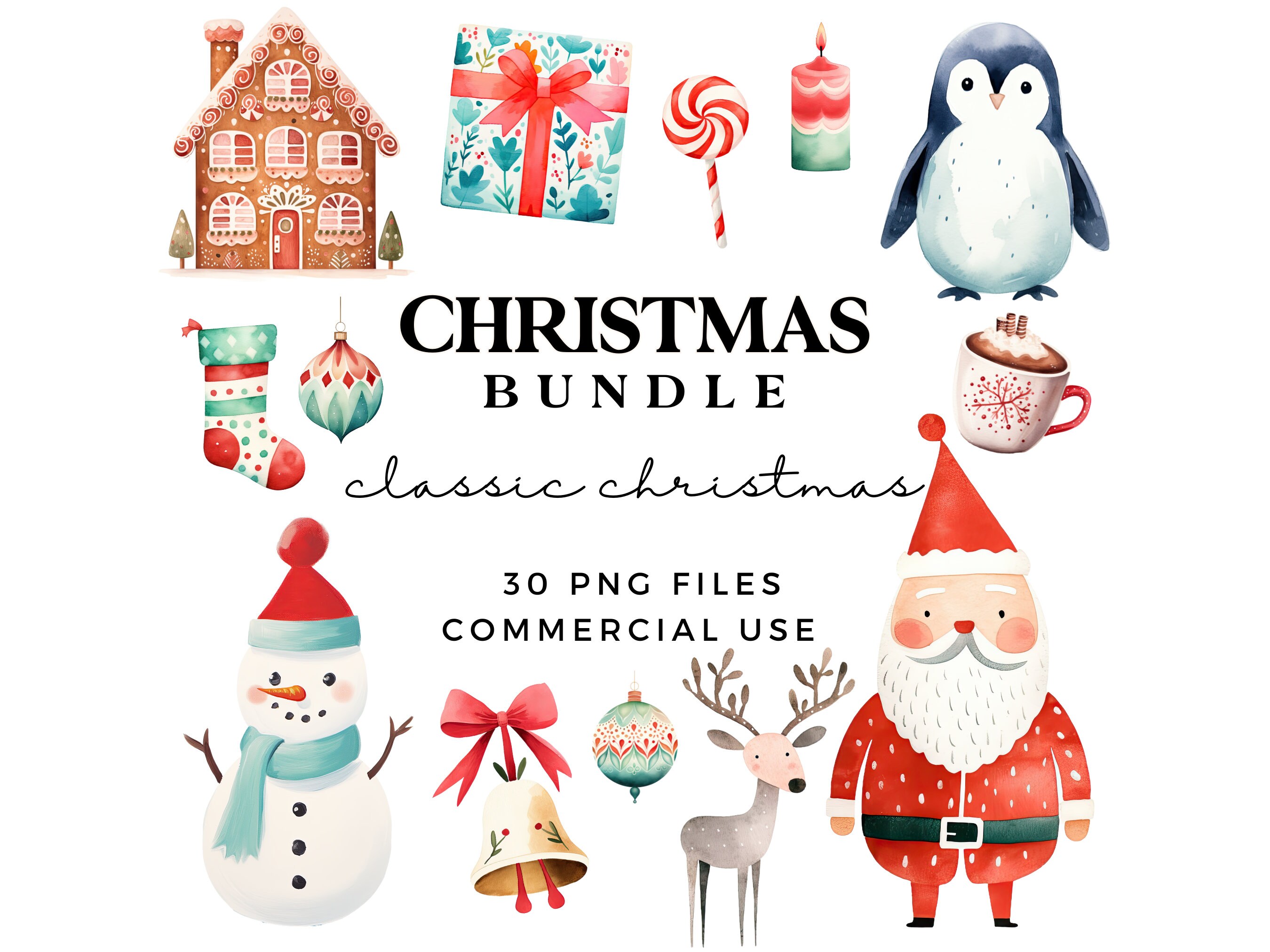 Cute Santa Clipart Christmas Clipart Bundle Instant Download Scandi ...