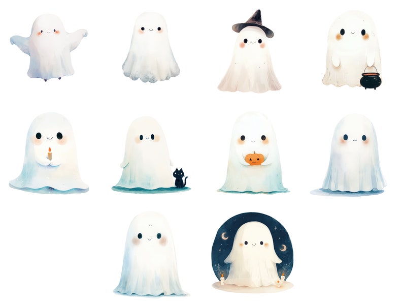 Cute Ghosts Clipart PNG Halloween Clipart Boho Ghosts Clipart Spooky ...