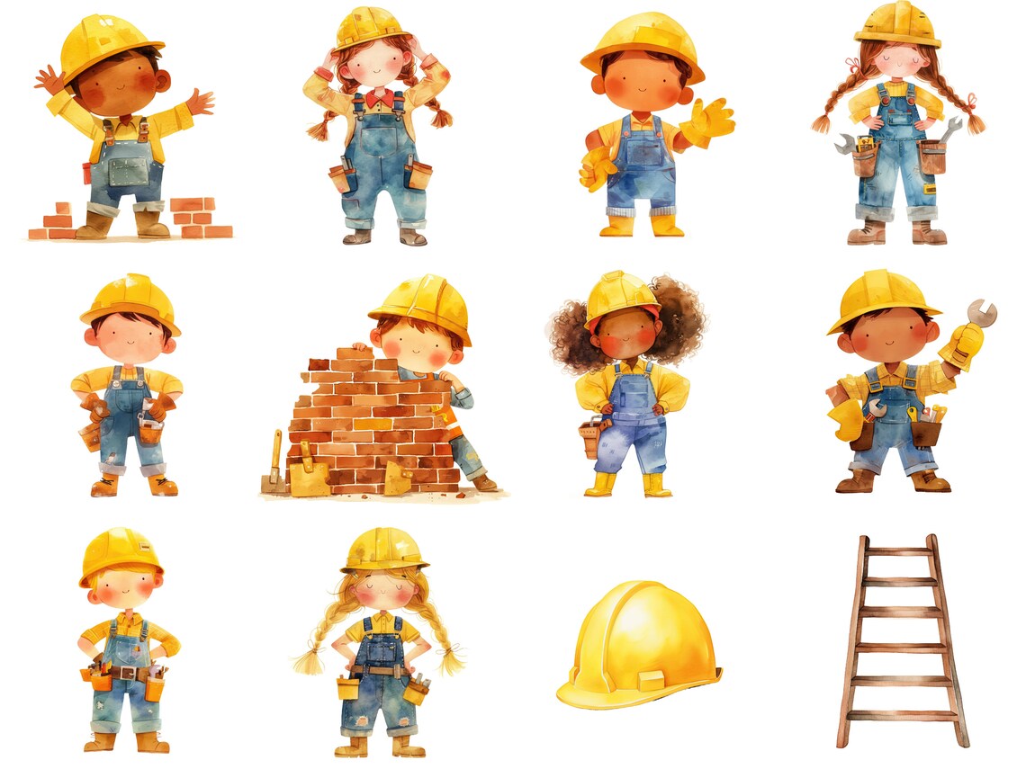 Cute Construction Clipart Bundle - Minimal Modern Style Builder Clipart ...