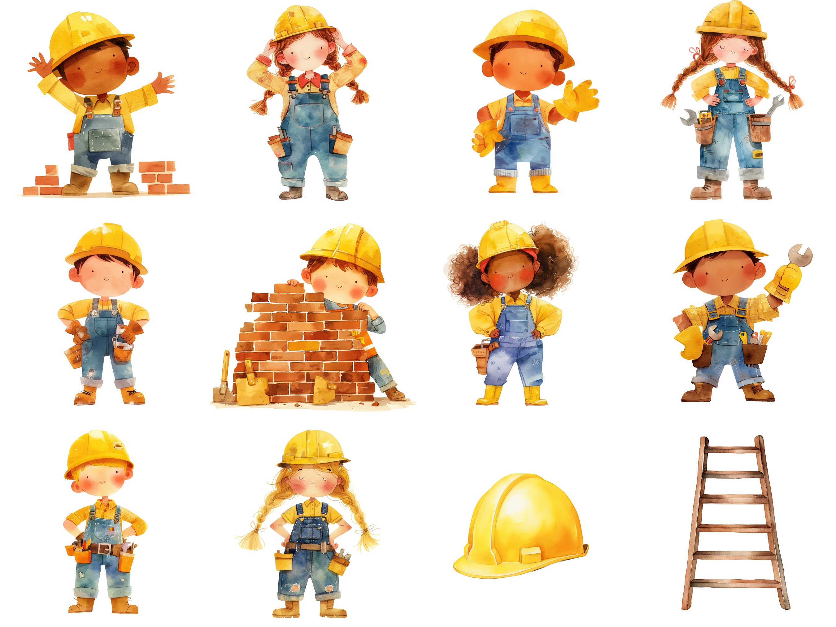 Cute Construction Clipart Bundle Minimal Modern Style Builder Clipart ...