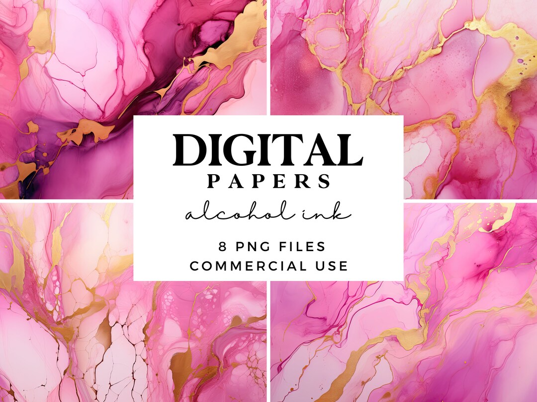 Hot Pink & Gold Alcohol Ink Digital Paper Set - Clipart Set - Pink ...