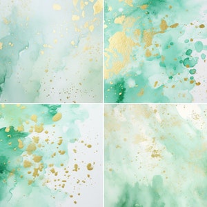 Mint Green and Gold Watercolour Digital Paper Set Abstract - Etsy