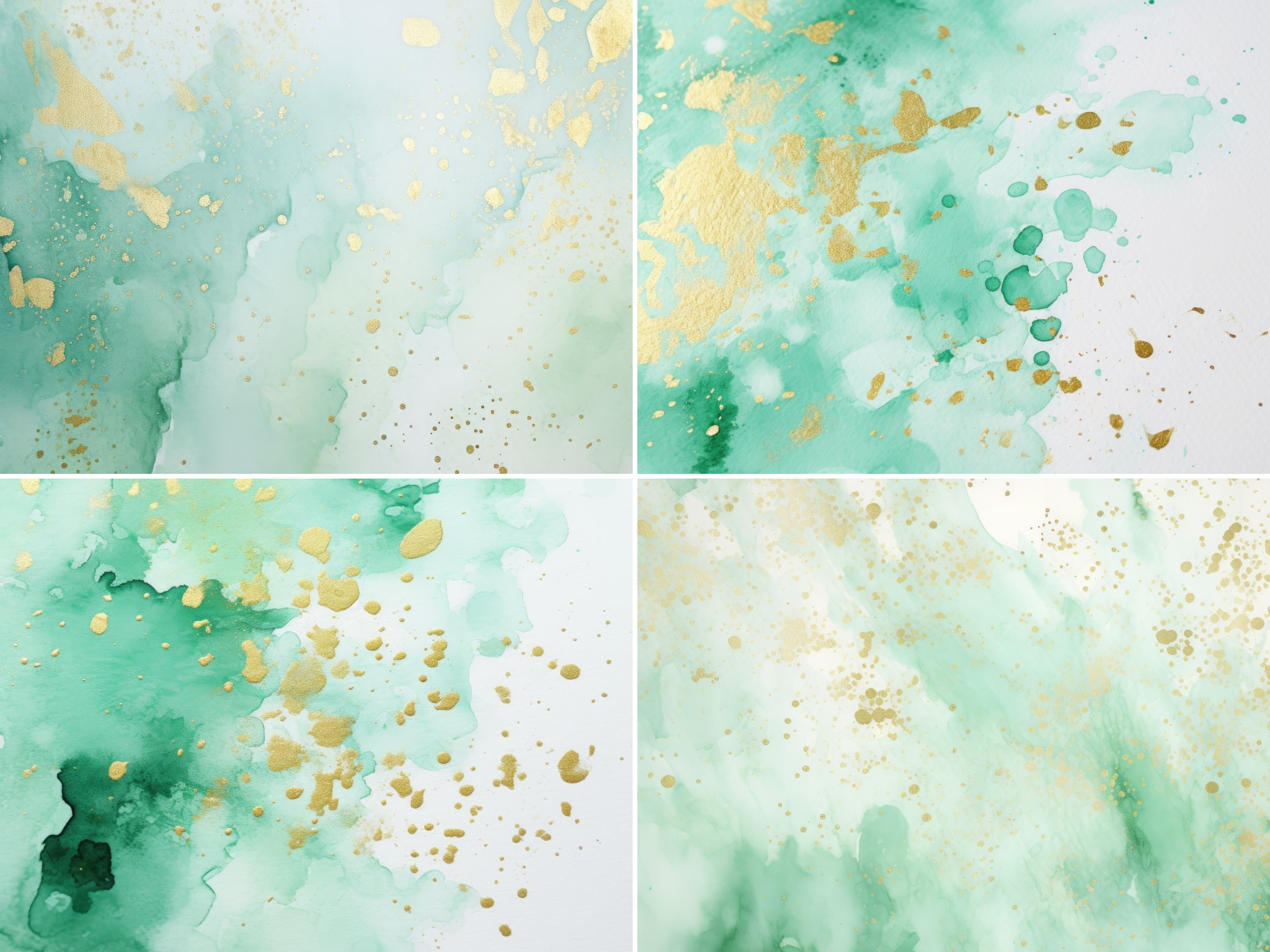 Mint Green and Gold Watercolour Digital Paper Set Abstract - Etsy