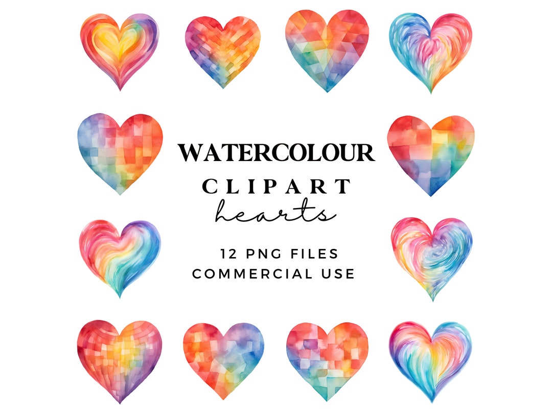 Rainbow Love Hearts Clipart - Watercolour Clip Art - Valentines Hearts ...