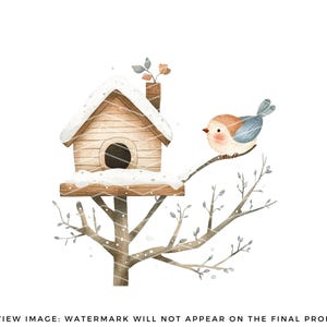 Christmas Birds Clipart Watercolour Cute Bird Clip Art Illustrations ...