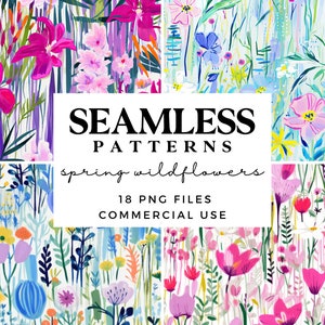Seamless Patterns With Spring Wildlowers - Wildflower Digital Backgrounds - Floral Paper ...