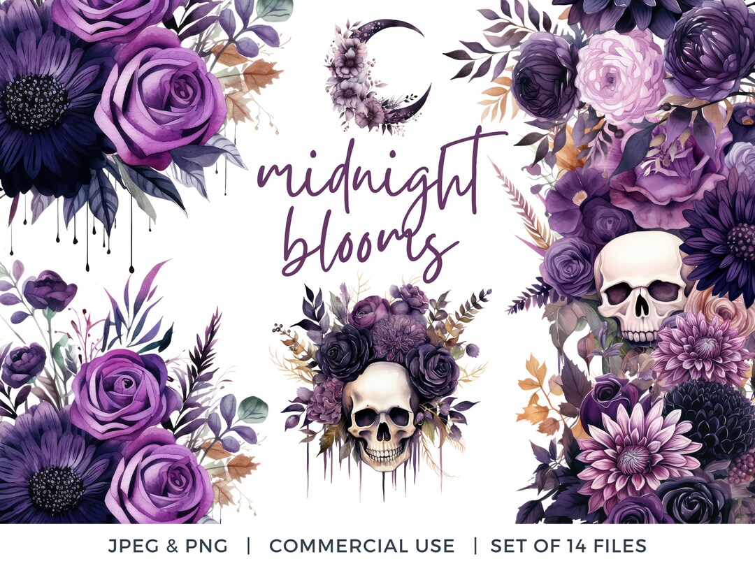 Halloween Clipart Gothic Floral Illustrations Dark Purple - Etsy