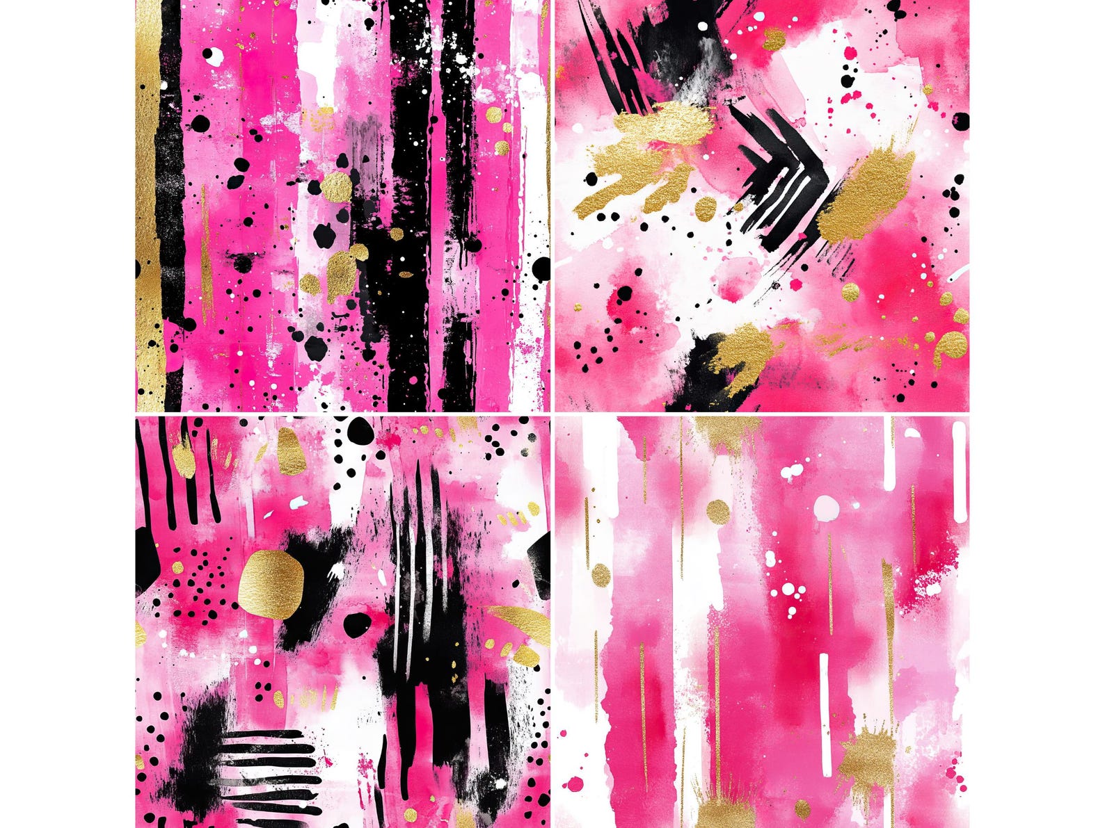 Hot Pink, Black & Gold Abstract Seamless Pattern Pack – Abstract ...
