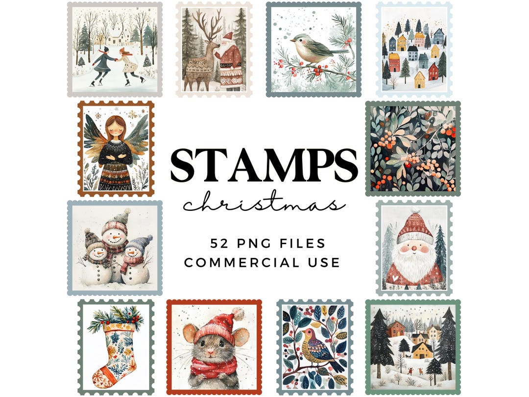 Cute Christmas Stamp Clipart Bundle - Transparent PNG Files - Printable ...