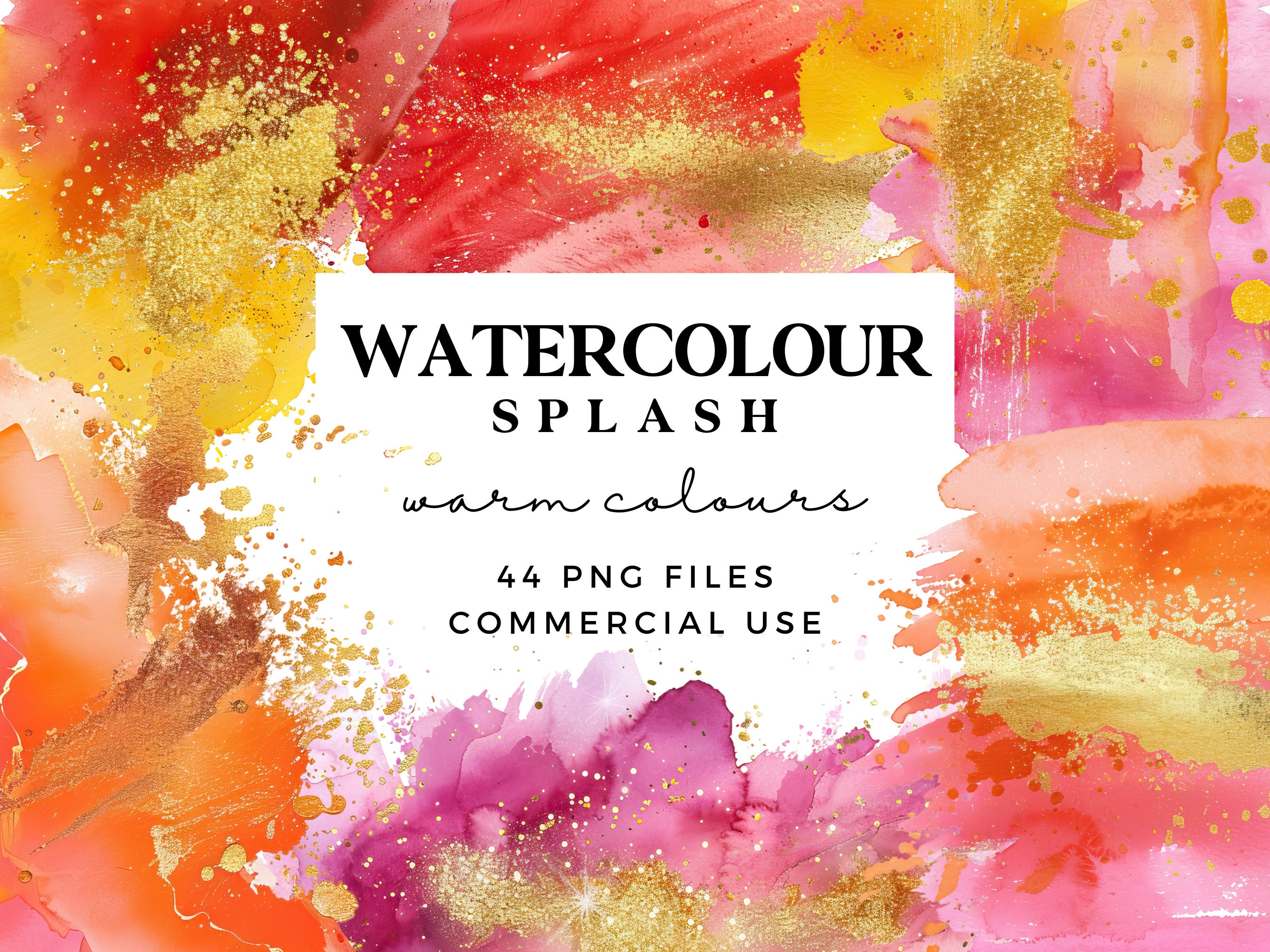 Watercolour Splash Clipart in Warm Colours Digital Watercolour Splatter ...