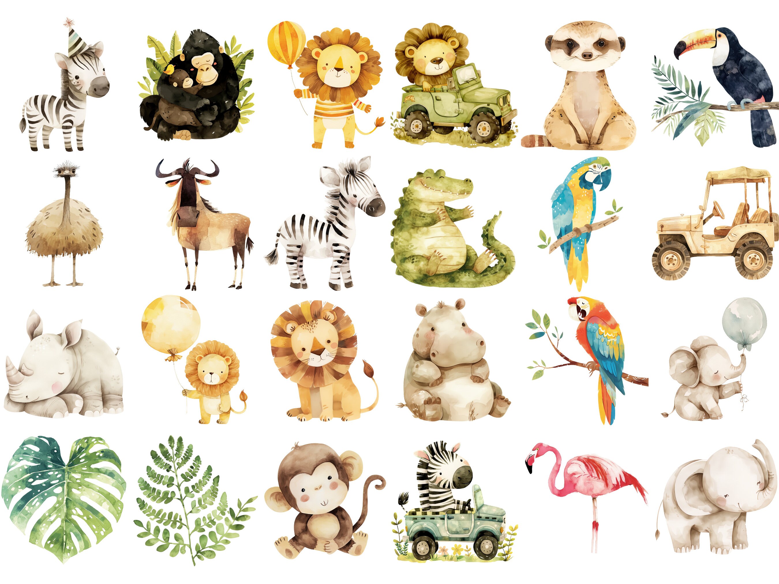 Cute Safari Animals Clipart Watercolor Clipart for Commercial Use PNG ...