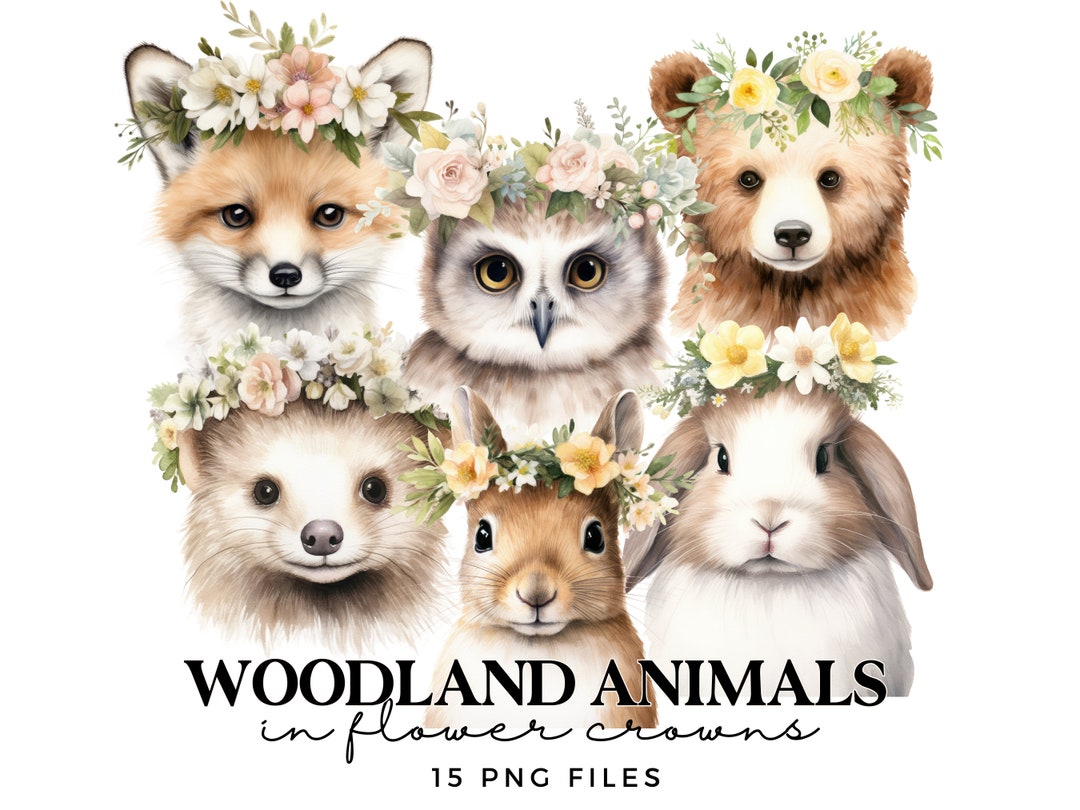 Boho Woodland Animals Clipart Cute Baby Animal Clip Art Watercolour ...