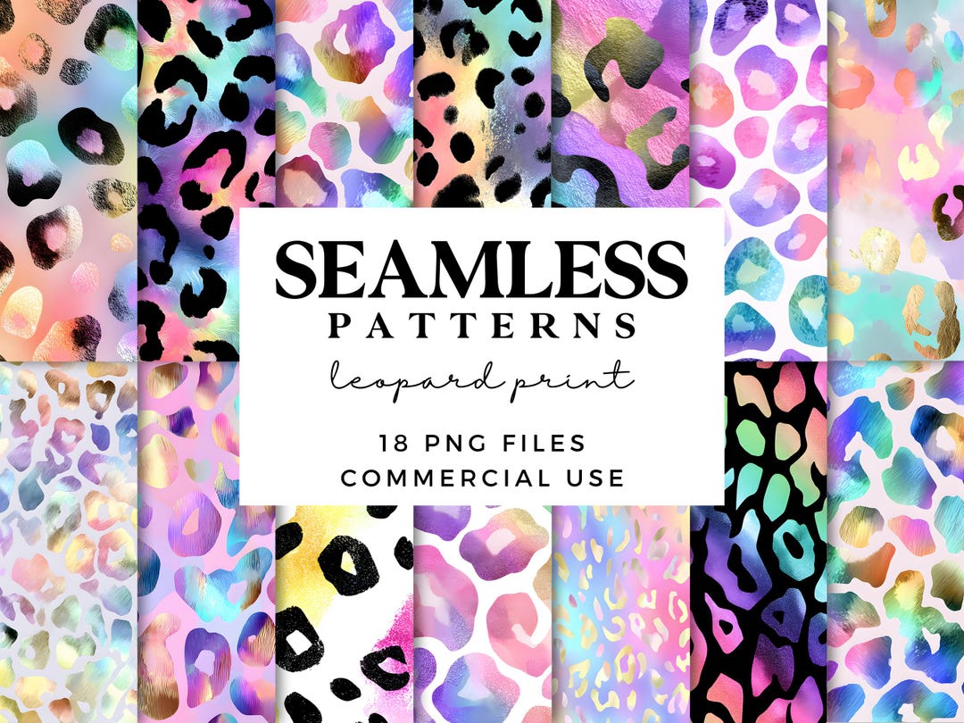 Leopard Print Seamless Patterns in Rainbow Colours - Iridescent Animal ...