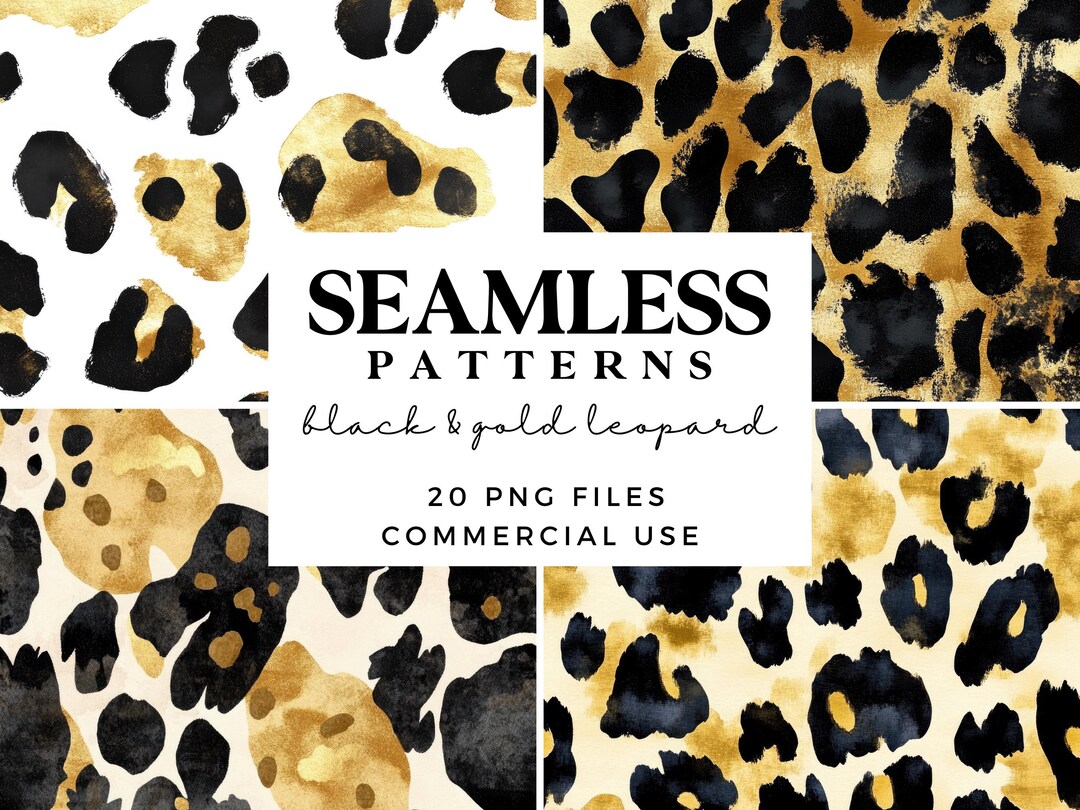 Leopard Print Seamless Patterns in Black and Gold - Animal Print ...
